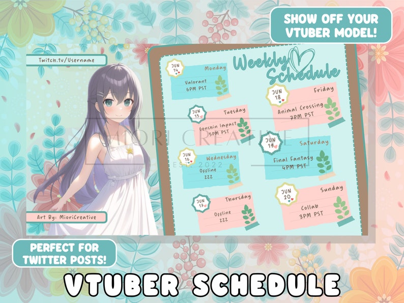 Summer Vtuber Schedule Teal Twitch Stream Schedule Template - Etsy