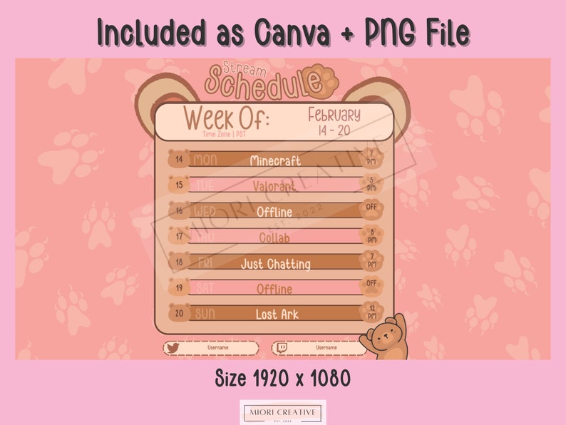 Pink Bear Vtuber Schedule Template, Valentines Day Stream Schedule Template, Teddy Vtuber Stream ...