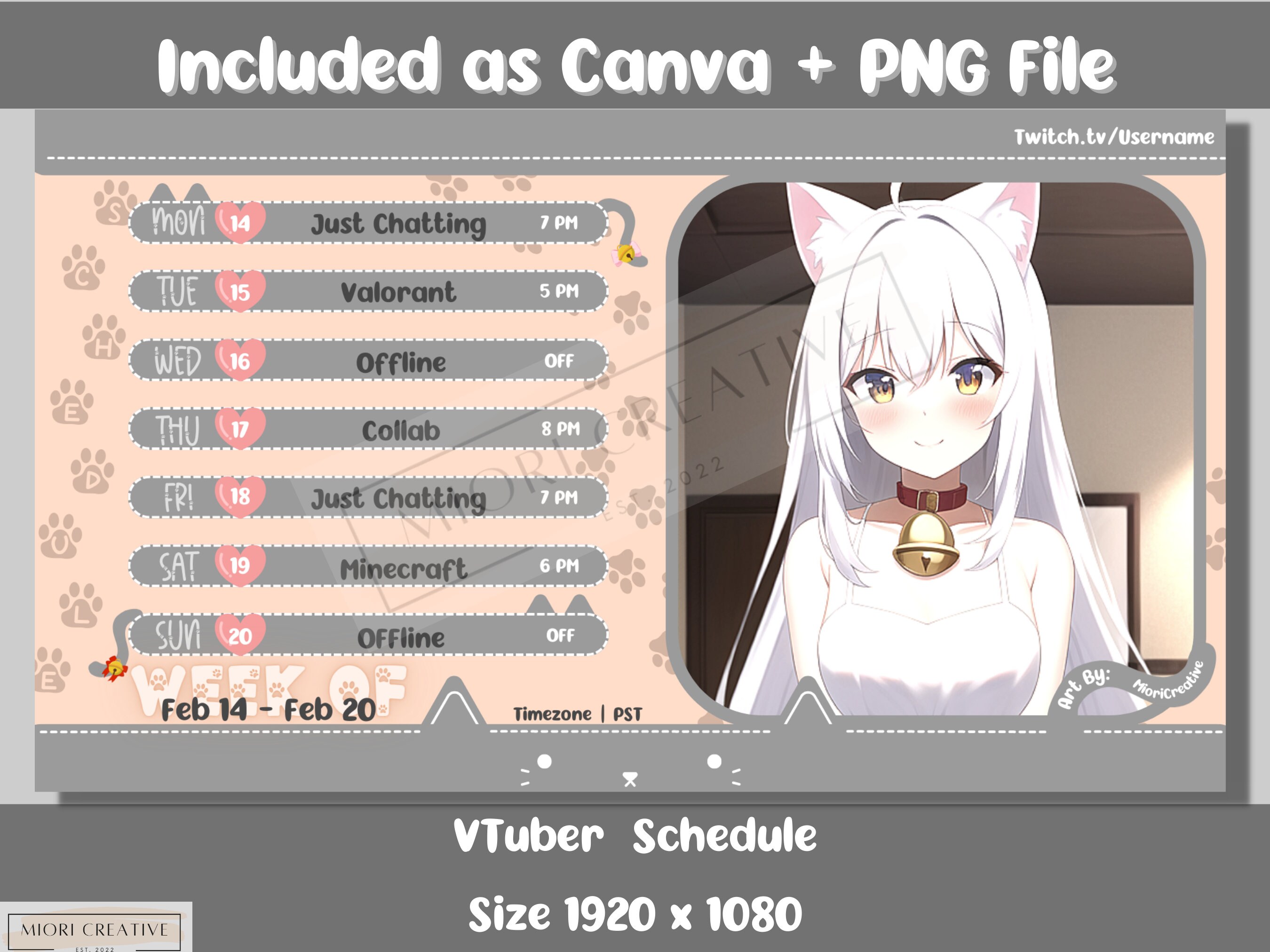 Grey Vtuber Stream Schedule Template Cat Vtuber Schedule - Etsy