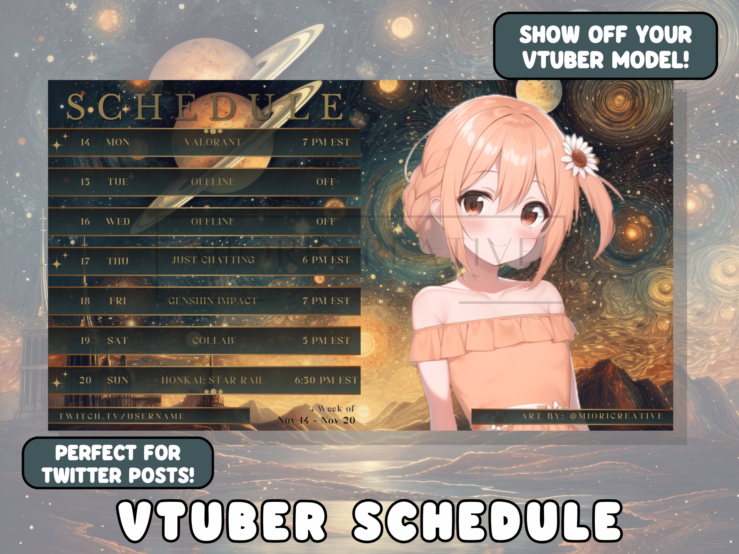 Space Vtuber Schedule Template Stars Twitch Assets Galactic - Etsy