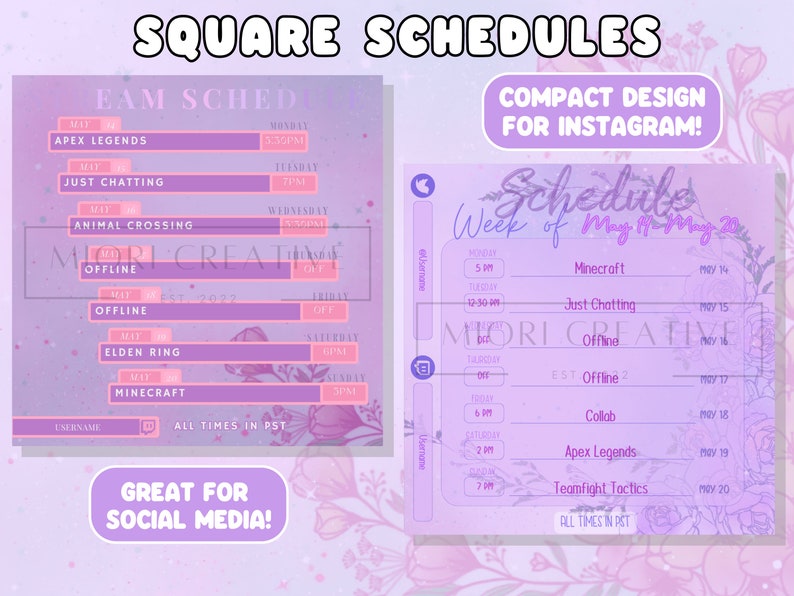 2-pack Pastel Vtuber Schedule Template Rose Stream Schedule - Etsy