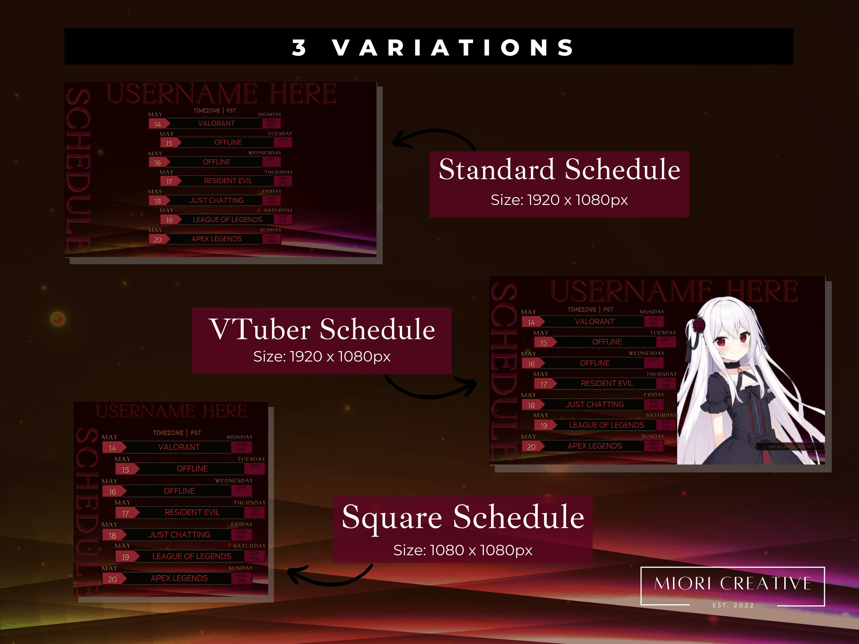 Red Pngtuber Schedule Template Dark Vtuber Stream Schedule - Etsy