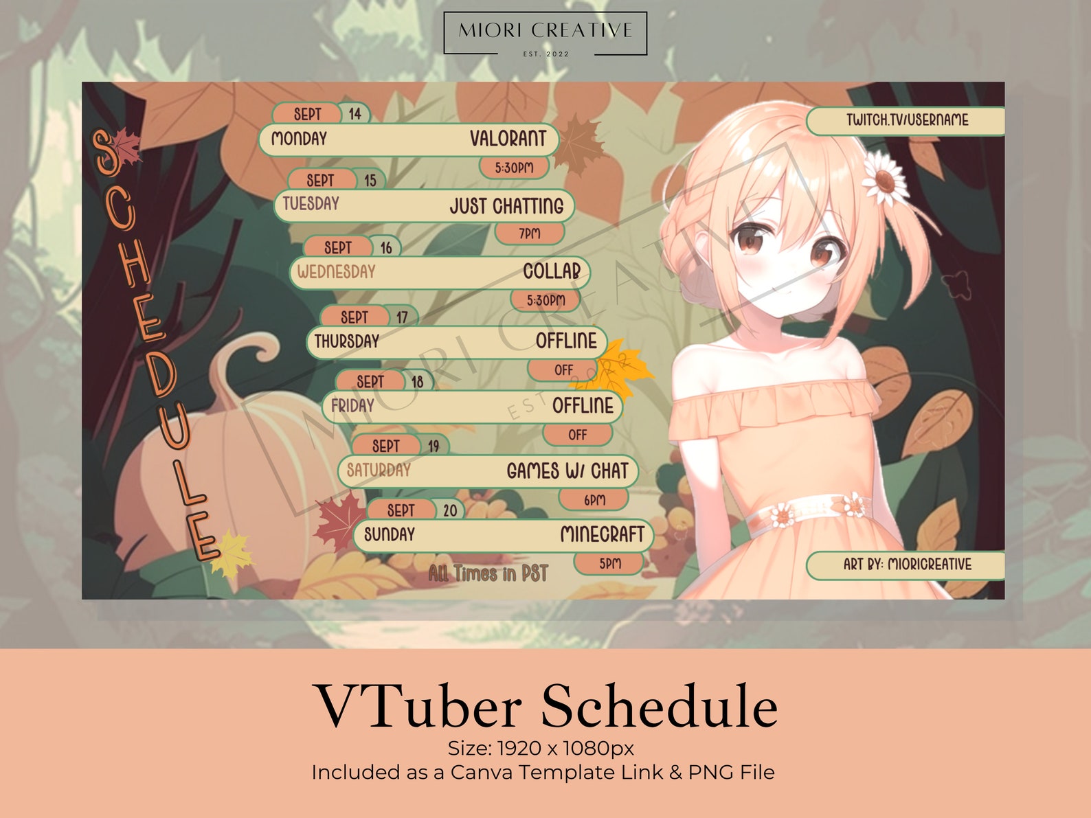 Pumpkin Vtuber Schedule Template Orange Vtuber Stream - Etsy Canada