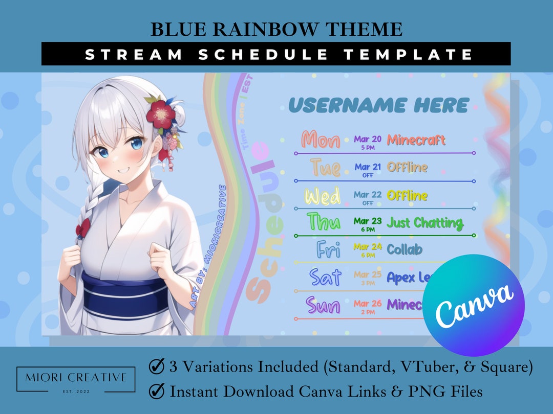 Blue Vtuber Schedule Rainbow Schedule Template Vtuber Asset Twitch ...
