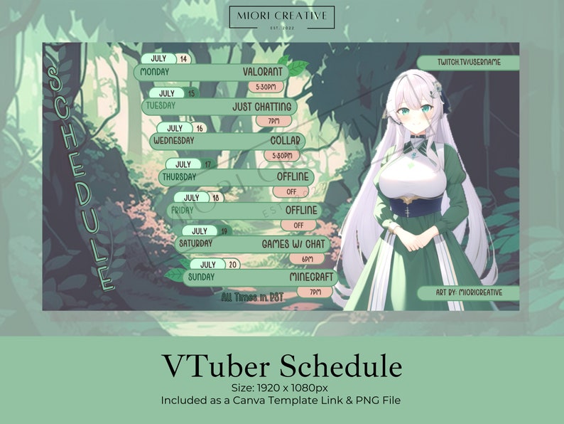 Forest Vtuber Schedule Template Green Pngtuber Stream - Etsy Canada