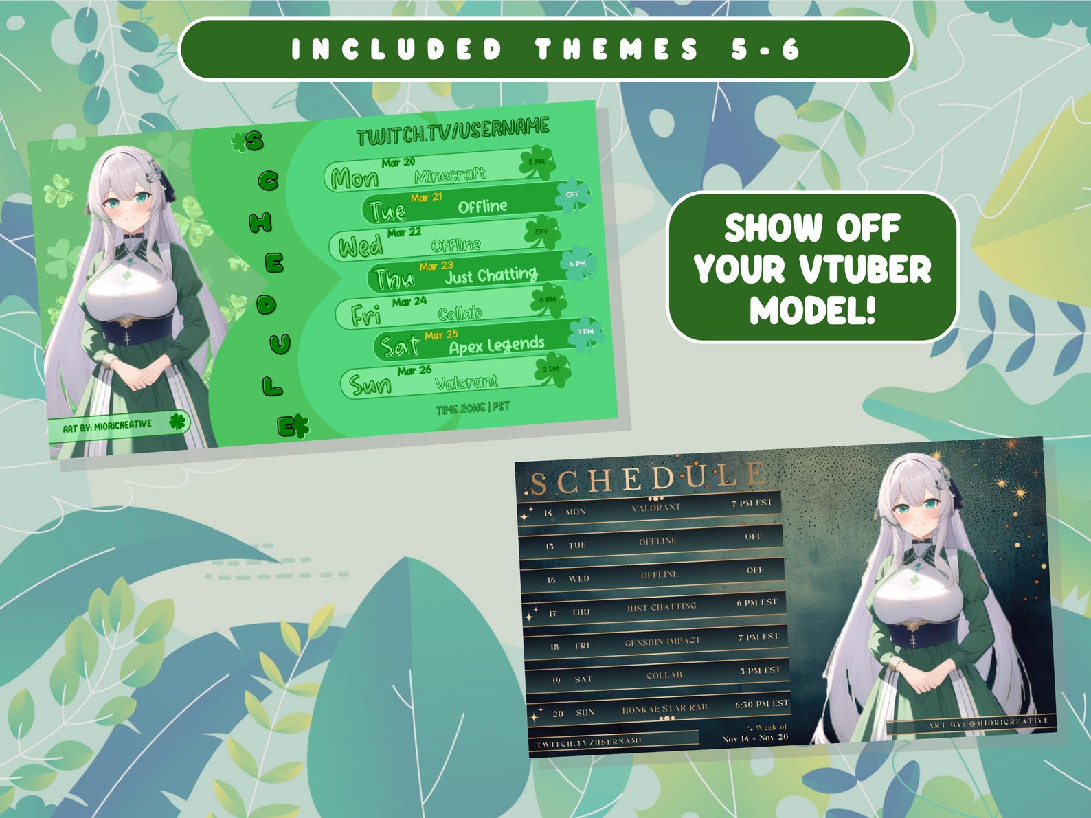 Green Vtuber Stream Schedule Templates: 10-pack Canva Bundle (digital ...