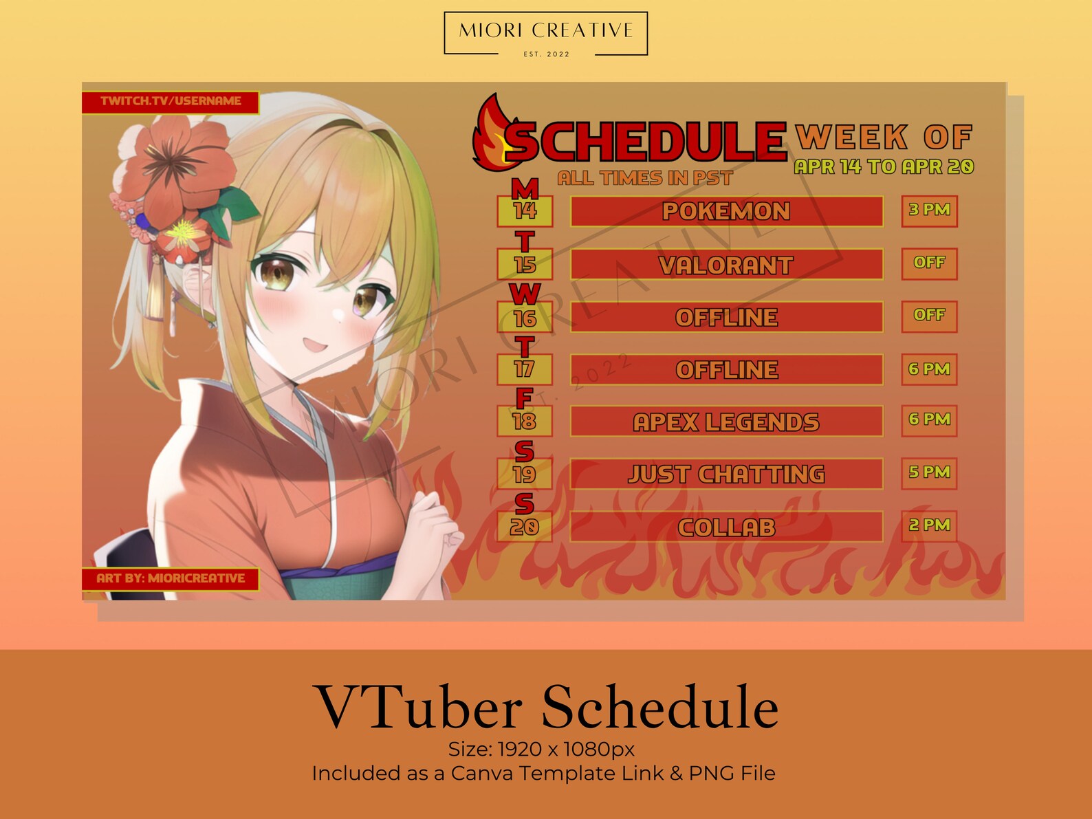 Fire Vtuber Schedule Template Pngtuber Stream Schedules Twitch - Etsy