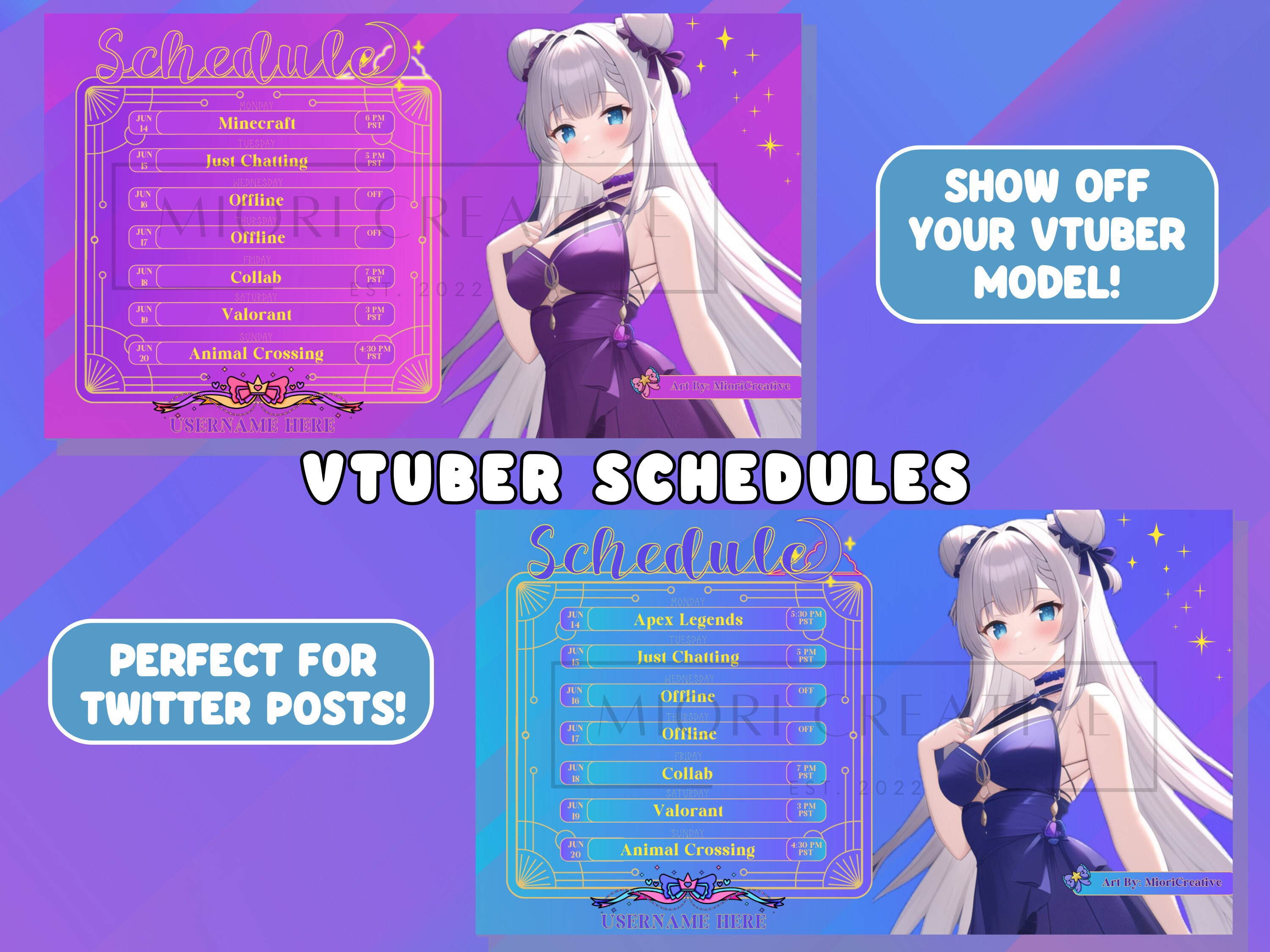 2-pack Magical Girl Vtuber Schedule Template Vtuber Stream - Etsy