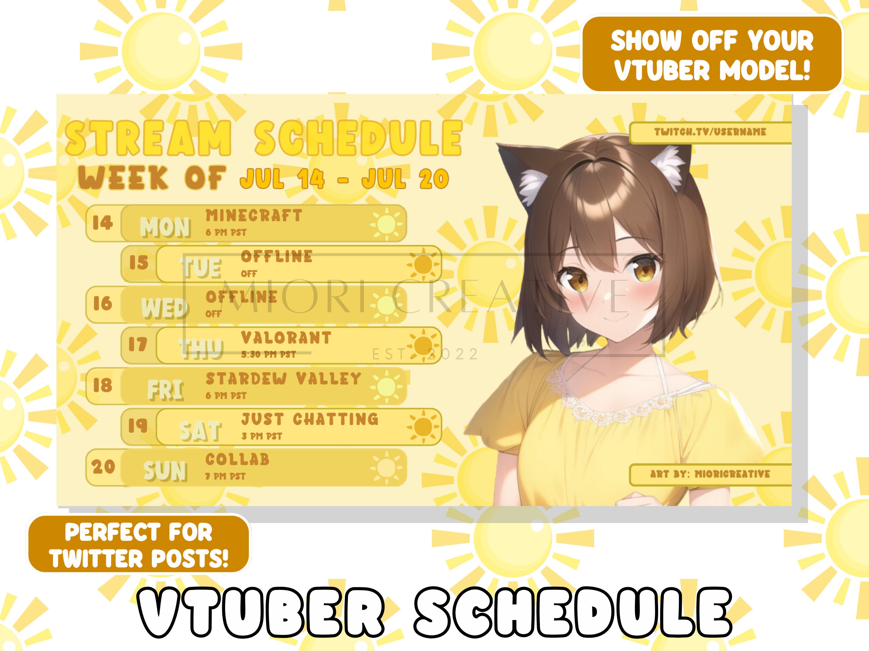 Summer Vtuber Asset Yellow Vtuber Schedule Twitch Stream Schedule ...