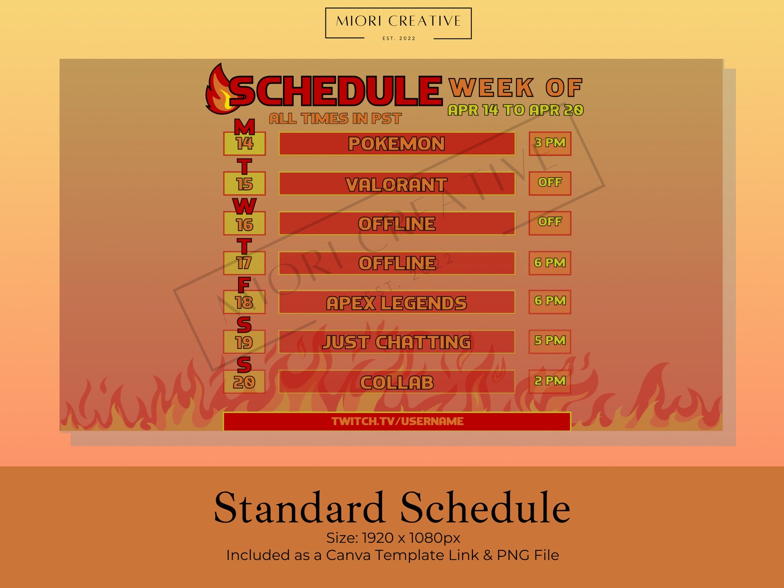 Fire Vtuber Schedule Template Pngtuber Stream Schedules Twitch - Etsy