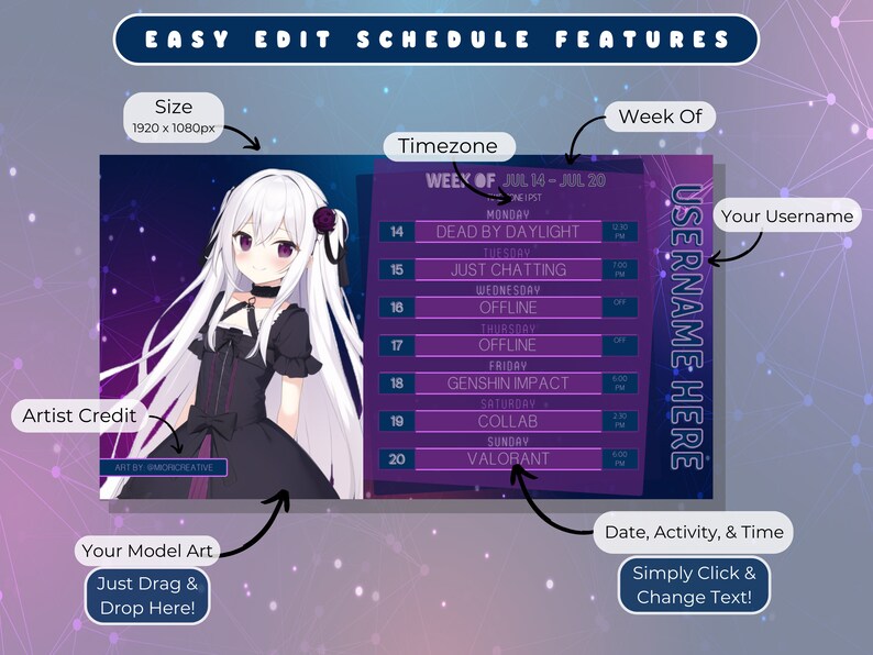 Space Vtuber Twitch Schedule Template Purple Vtuber Scene - Etsy