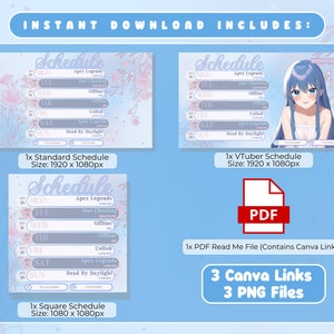 Spring Vtuber Stream Schedule Template: Blue Floral Design (canva ...