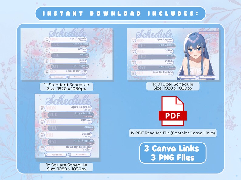 Spring Vtuber Schedule Template Blue Vtuber Stream Schedule Floral ...