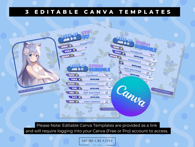 Cute Vtuber Schedule Template Canva Stream Schedule Blue - Etsy