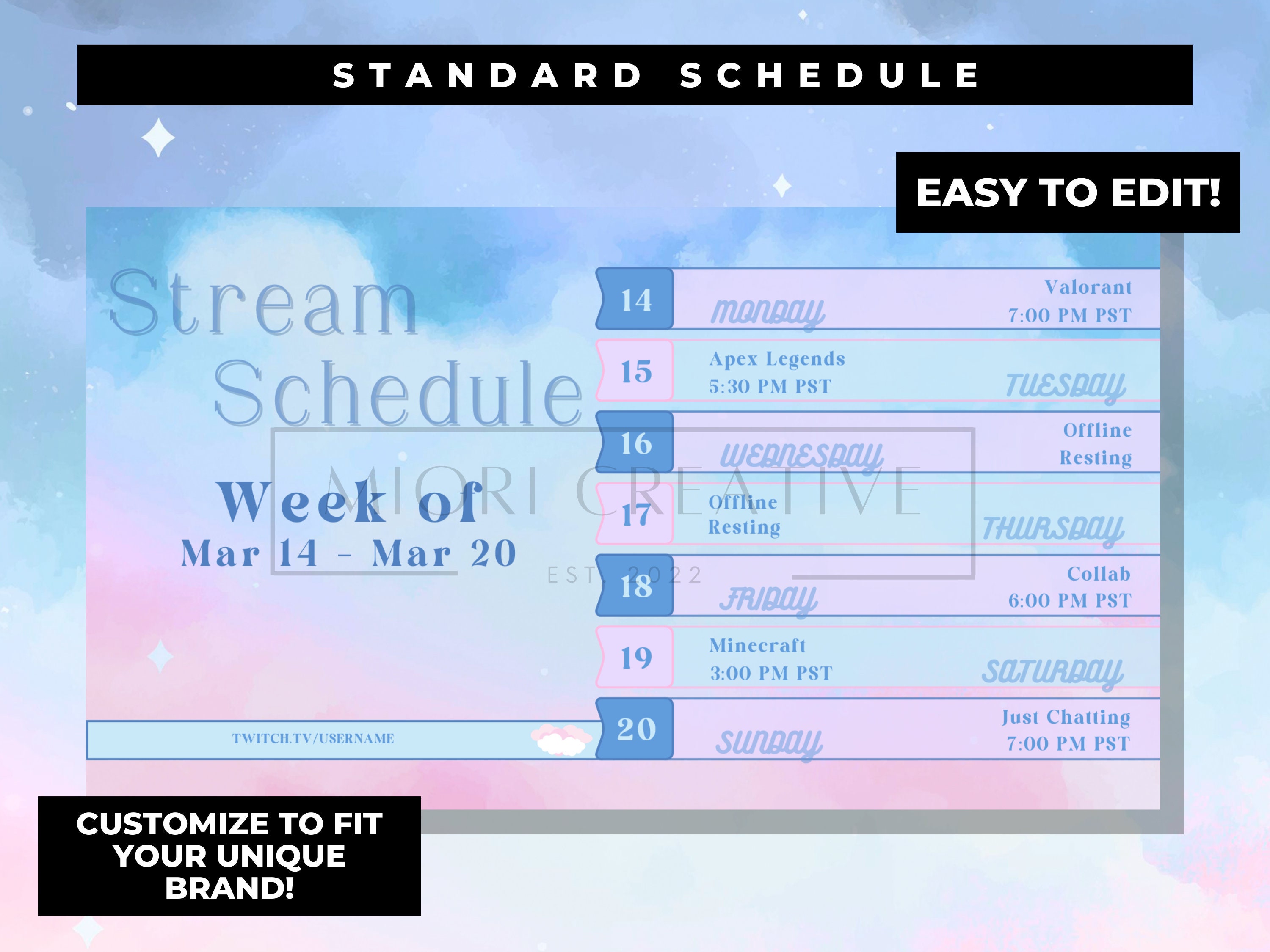 Sky Vtuber Schedule Template Pastel Vtuber Twitch Stream Asset Cloud ...