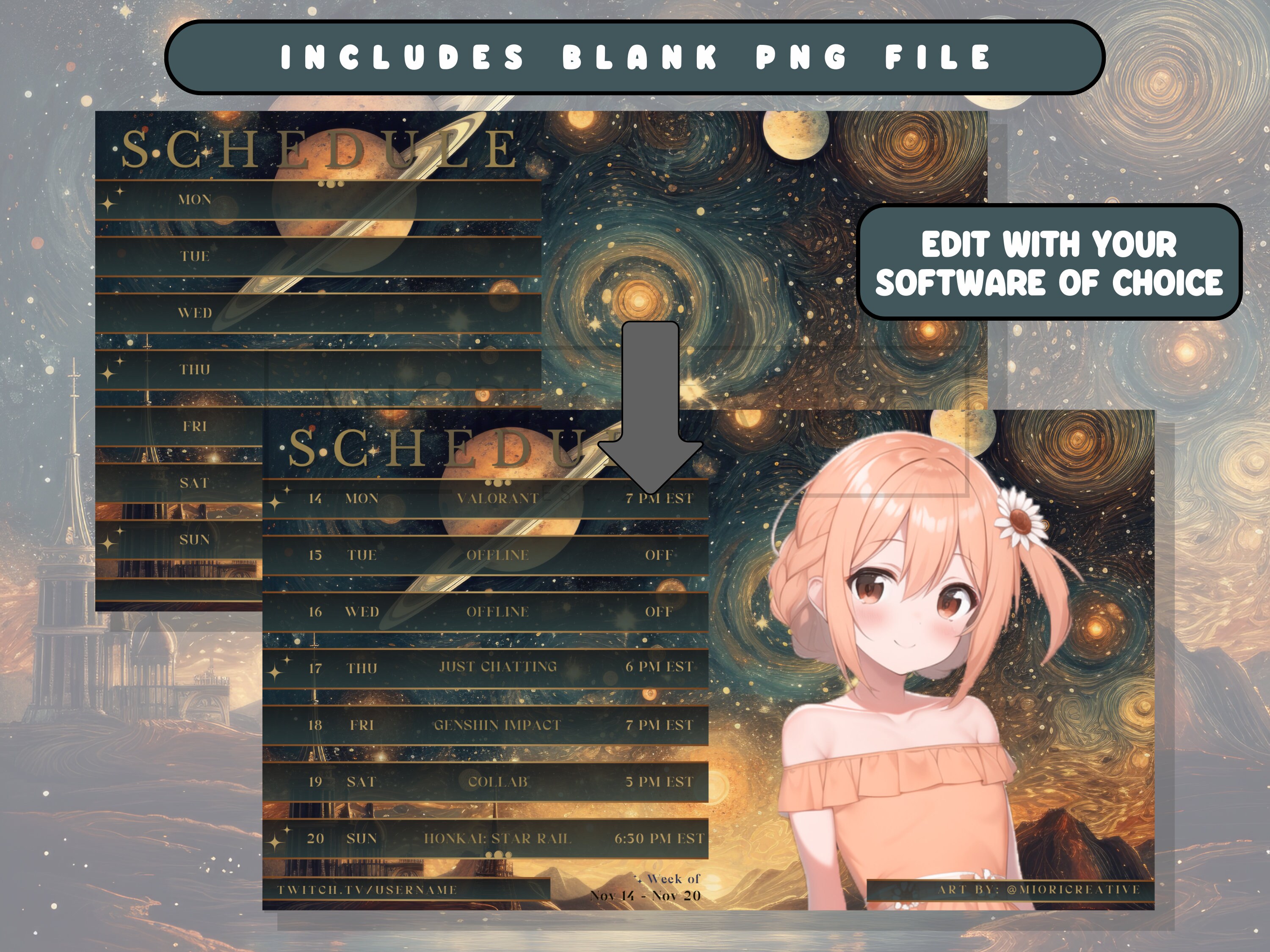 Space Vtuber Schedule Template Stars Twitch Assets Galactic - Etsy