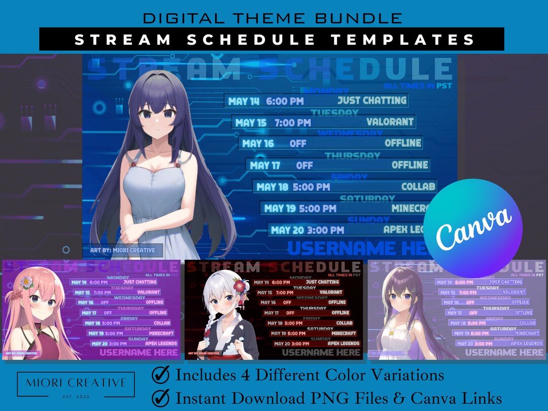 Blue Vtuber Schedule Template Neon Pngtuber Stream Schedule Pack ...