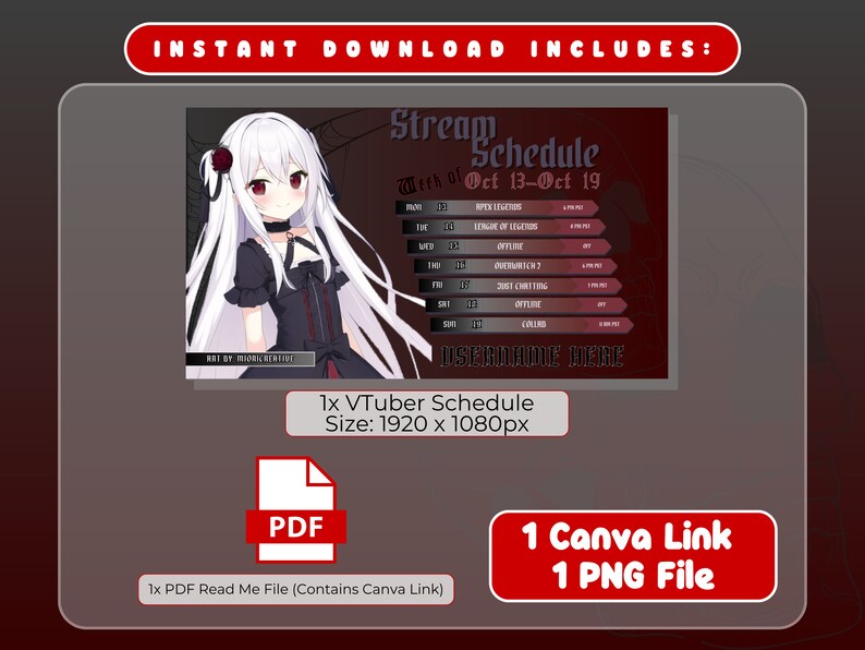 Goth Vtuber Schedule Dark Vtuber Stream Schedule Template - Etsy