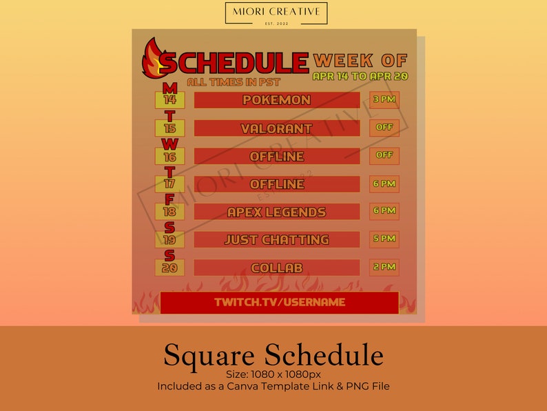 Fire Vtuber Schedule Template Pngtuber Stream Schedules Twitch - Etsy