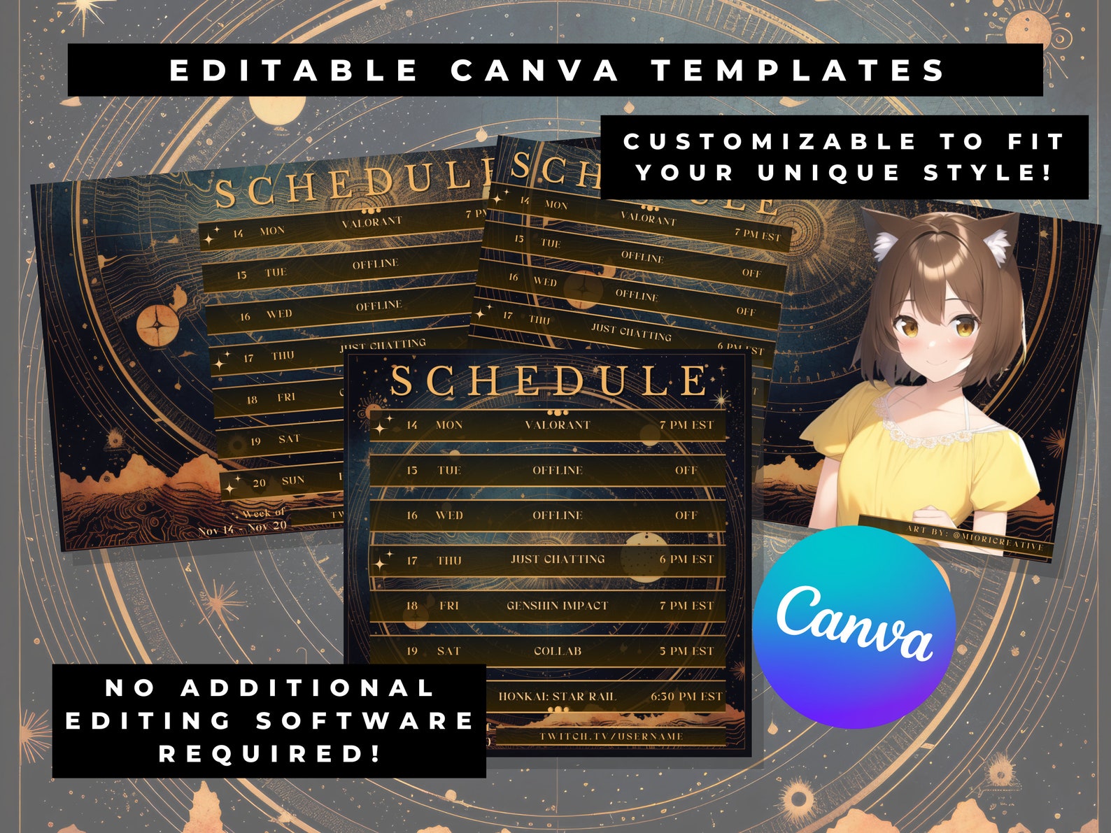 Gold Vtuber Schedule Template Celestial Vtuber Twitch Stream - Etsy
