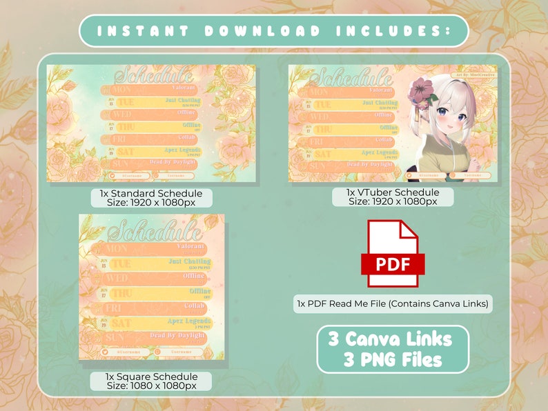 Gold Vtuber Schedule Template Flower Stream Schedule Vtuber - Etsy