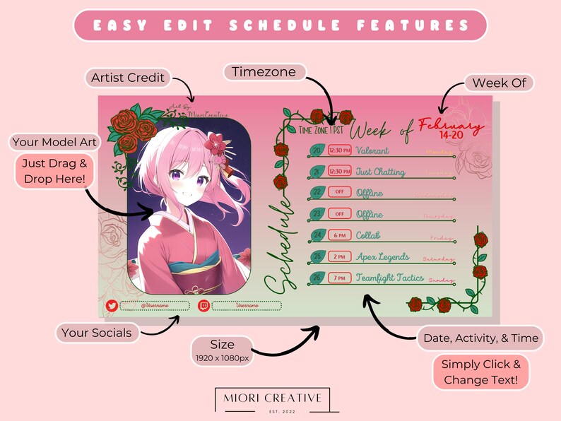 Rose Vtuber Schedule Template Stream Schedule Vtubers Stream - Etsy
