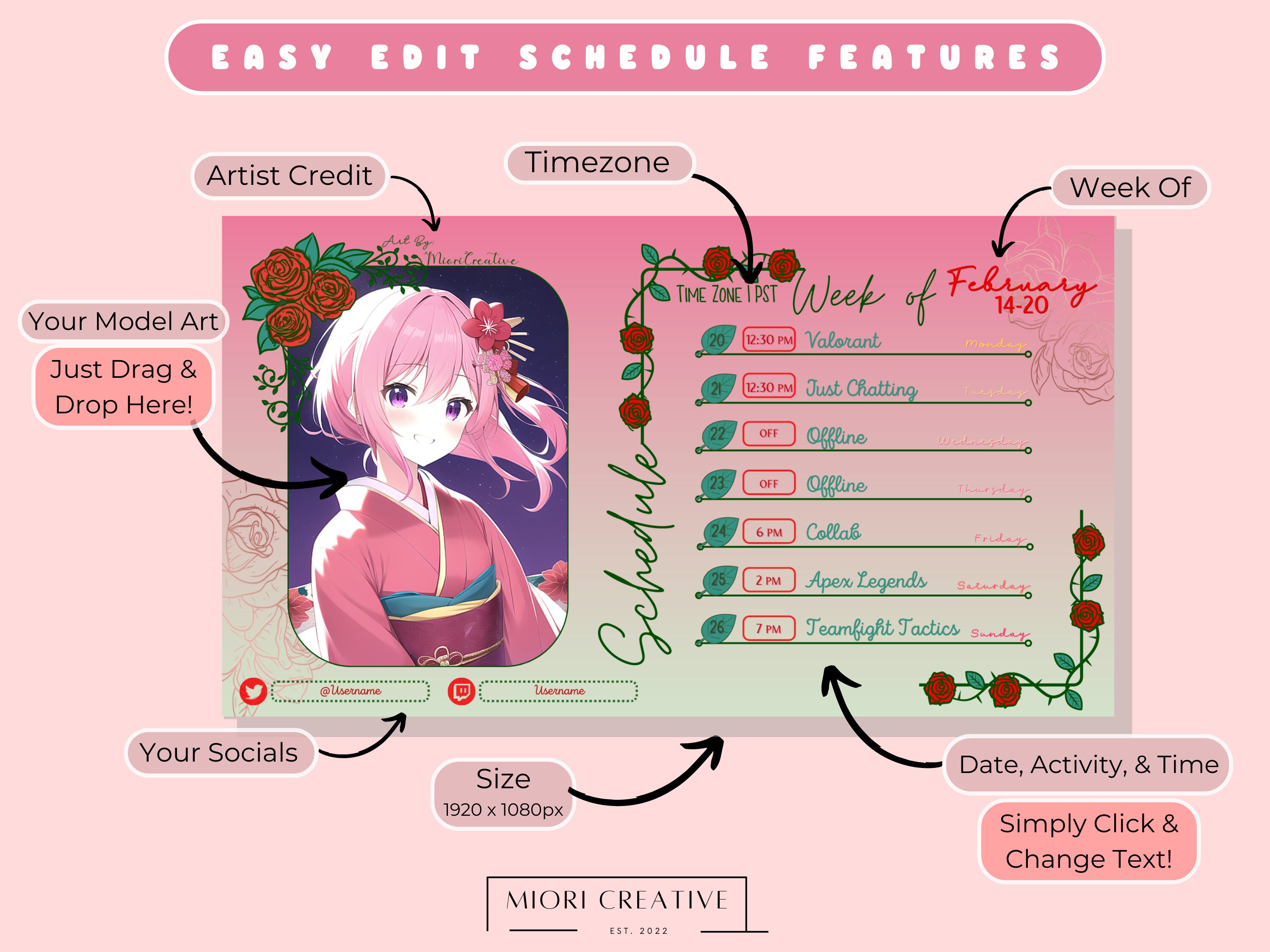 Rose Vtuber Schedule Template Stream Schedule Vtubers Stream - Etsy
