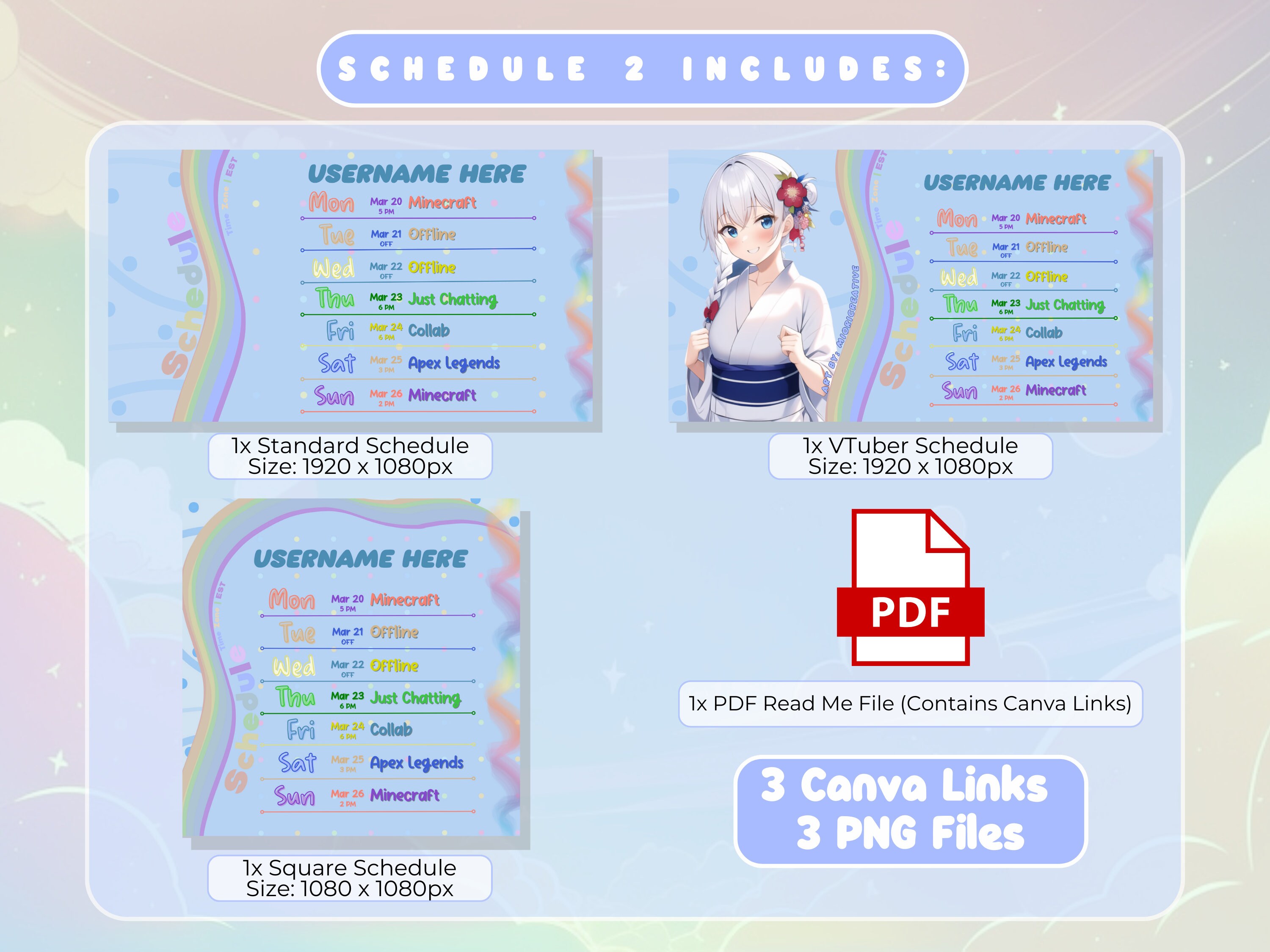 2-pack Rainbow Vtuber Schedule Template Twitch Stream Schedule - Etsy