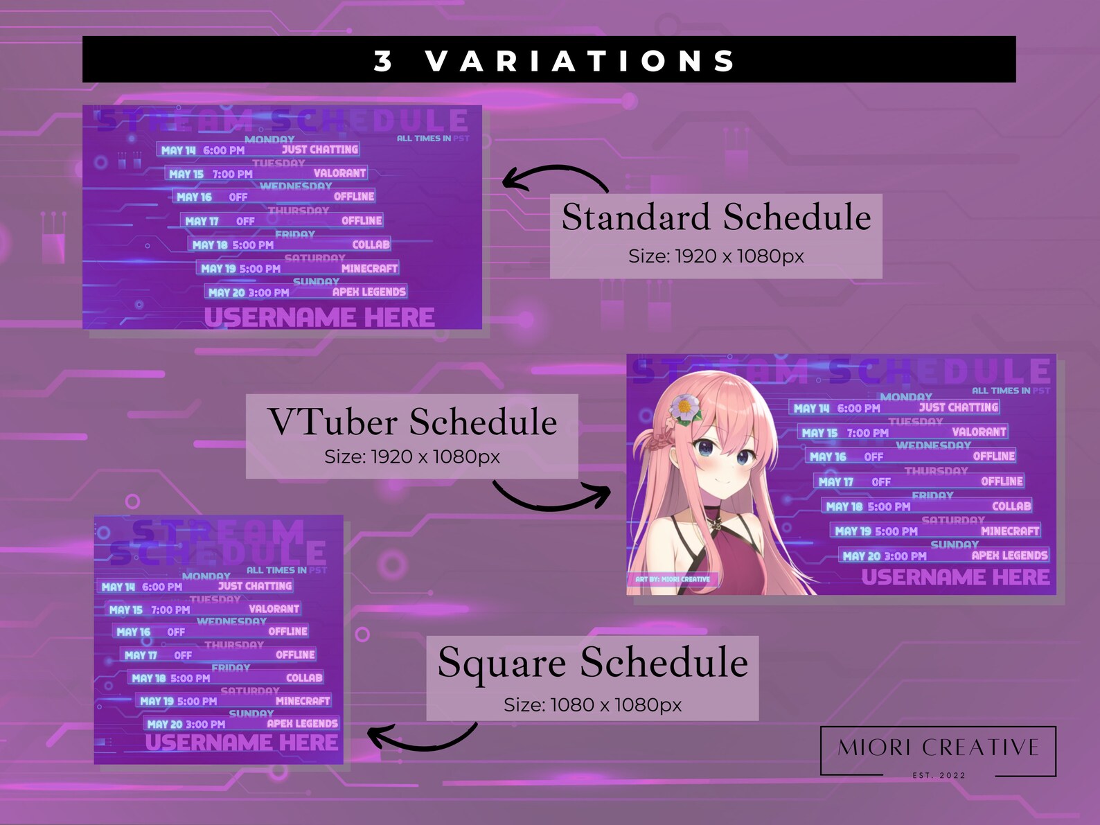 Purple Vtuber Schedule Template Vtuber Stream Schedule Vtubers - Etsy