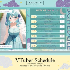 Cloud Vtuber Schedule Template, Teal Pngtuber Stream Schedule, Moon ...