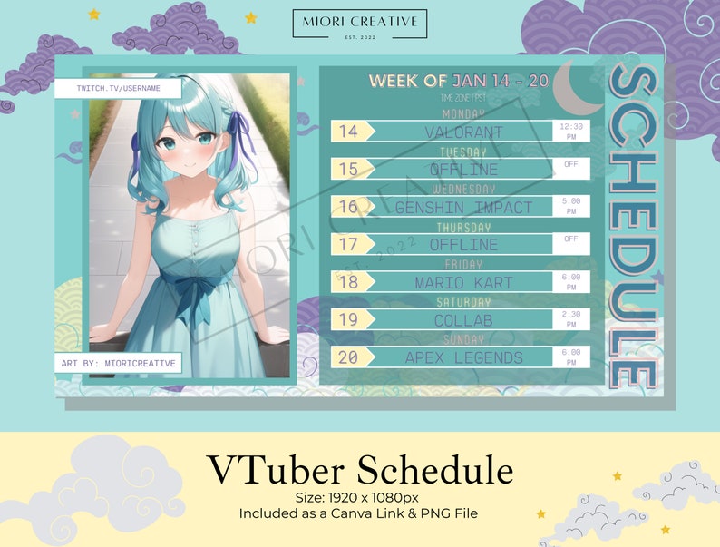 Teal Cloud Vtuber Stream Schedule Template, Pngtuber Asset (canva ...