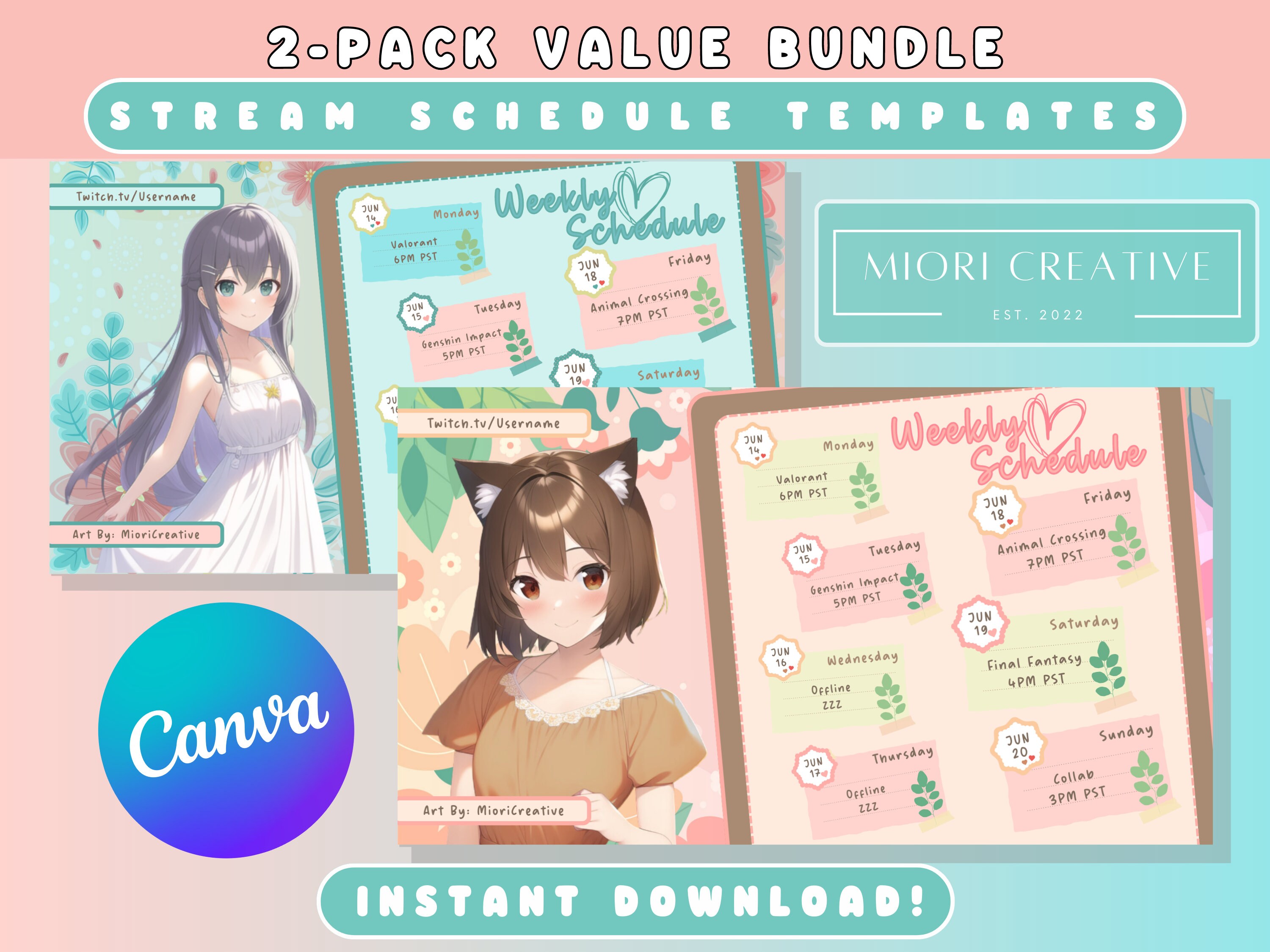 2-pack Plant Vtuber Stream Schedule Flower Vtuber Schedule - Etsy