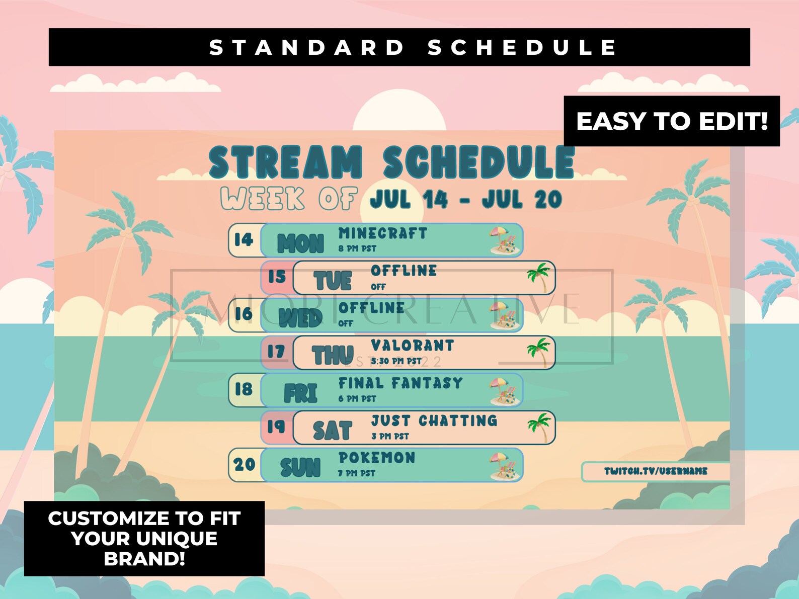 Beach Vtuber Assets Summer Twitch Stream Schedule Vtuber - Etsy
