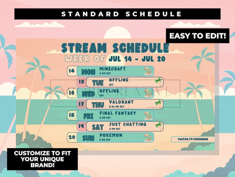 Beach Vtuber Assets Summer Twitch Stream Schedule Vtuber - Etsy