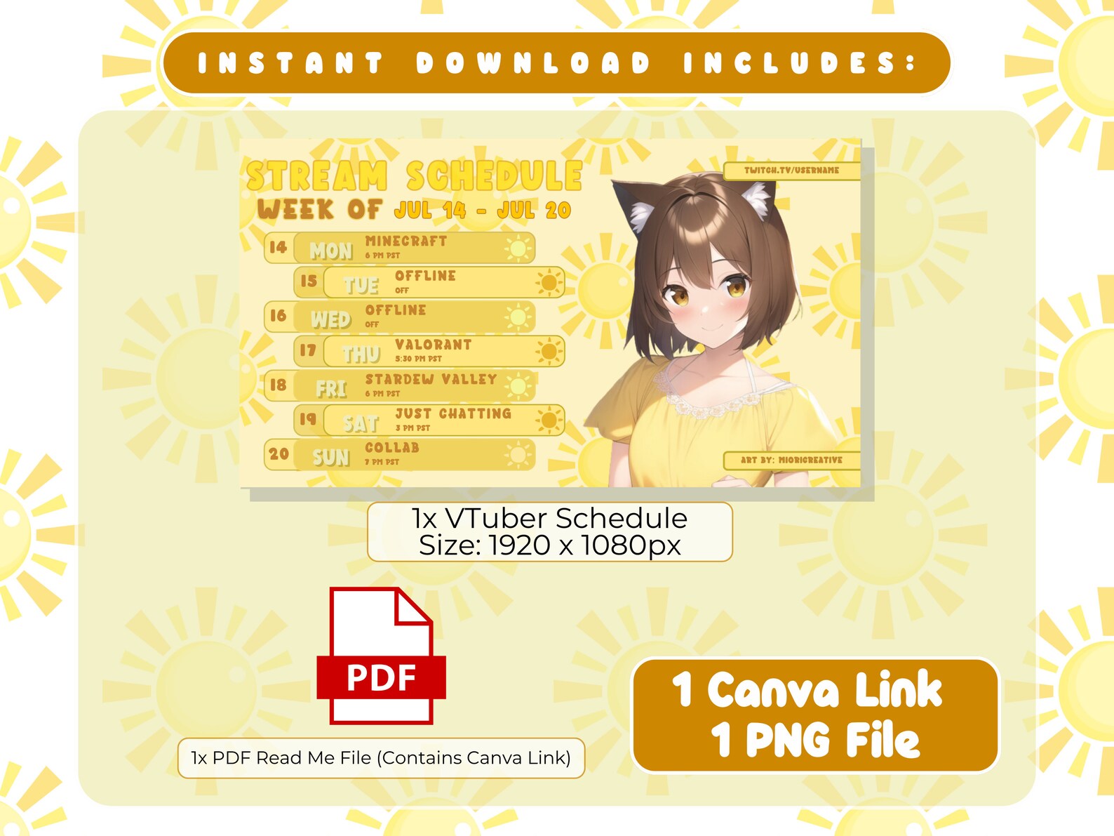 Summer Vtuber Asset Yellow Vtuber Schedule Twitch Stream Schedule ...