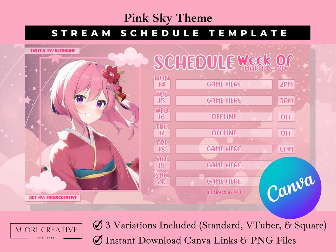Pink Sky Vtuber Schedule Template, Cute Sky Vtuber Stream Schedule ...