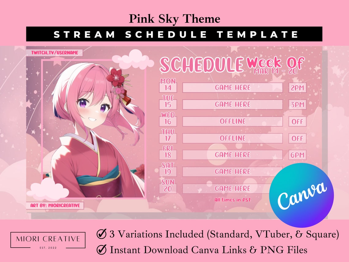 Pink Sky Vtuber Schedule Template Cute Sky Vtuber Stream - Etsy Canada