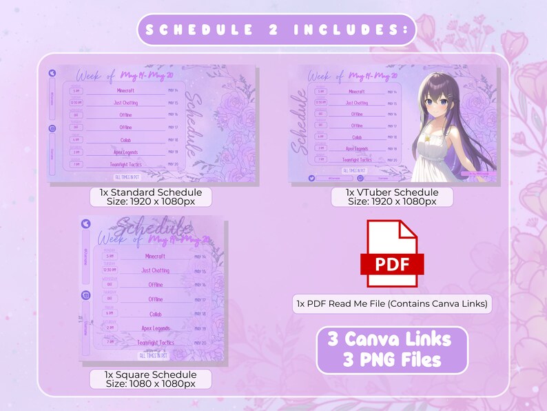 2-pack Pastel Vtuber Schedule Template Rose Stream Schedule - Etsy