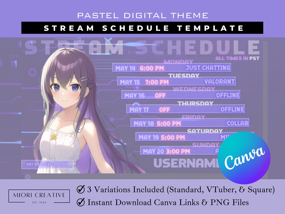 Pastel Vtuber Schedule Template Vtubers Stream Schedule Vtuber Assets ...