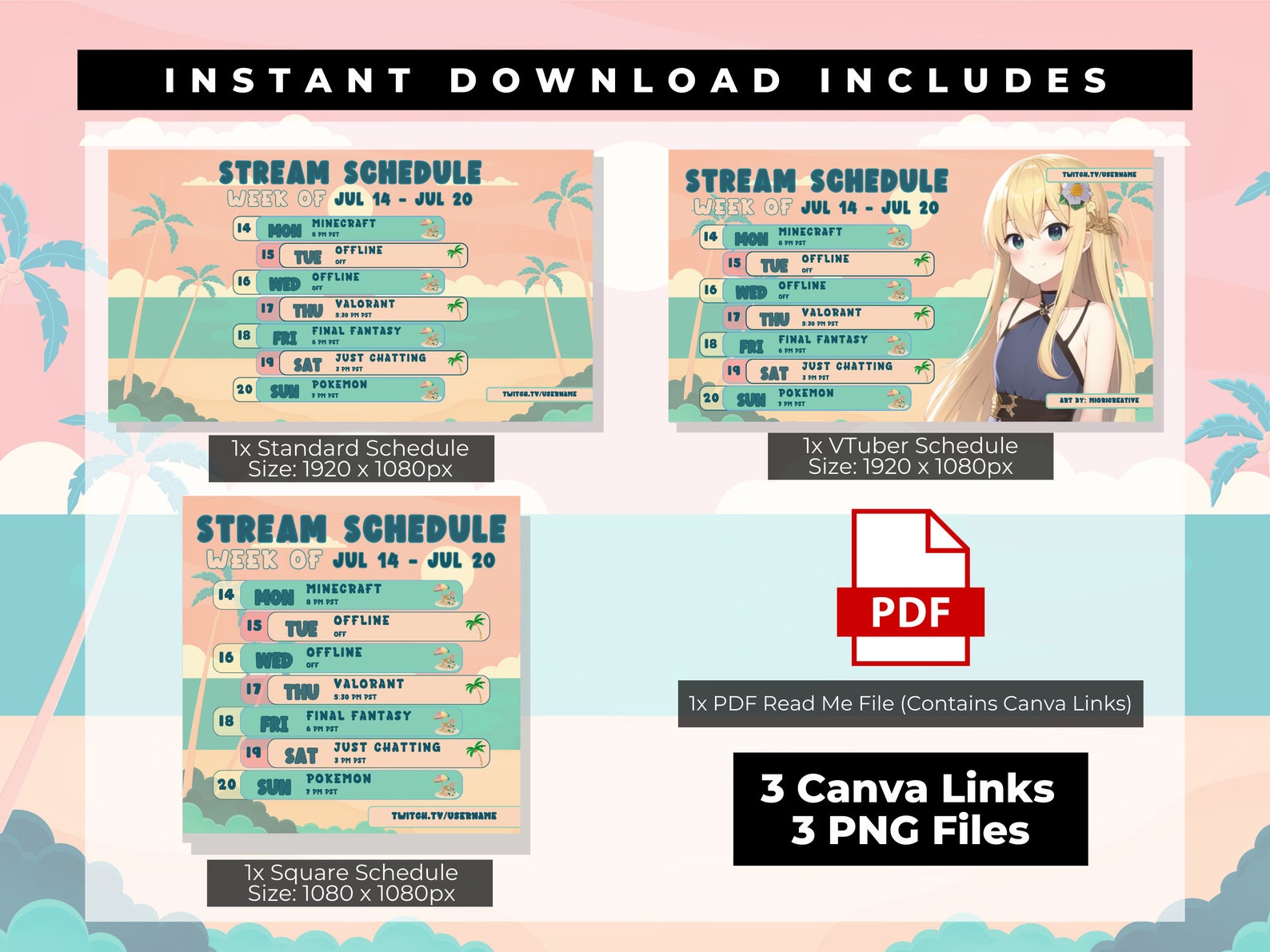 Beach Vtuber Assets Summer Twitch Stream Schedule Vtuber - Etsy