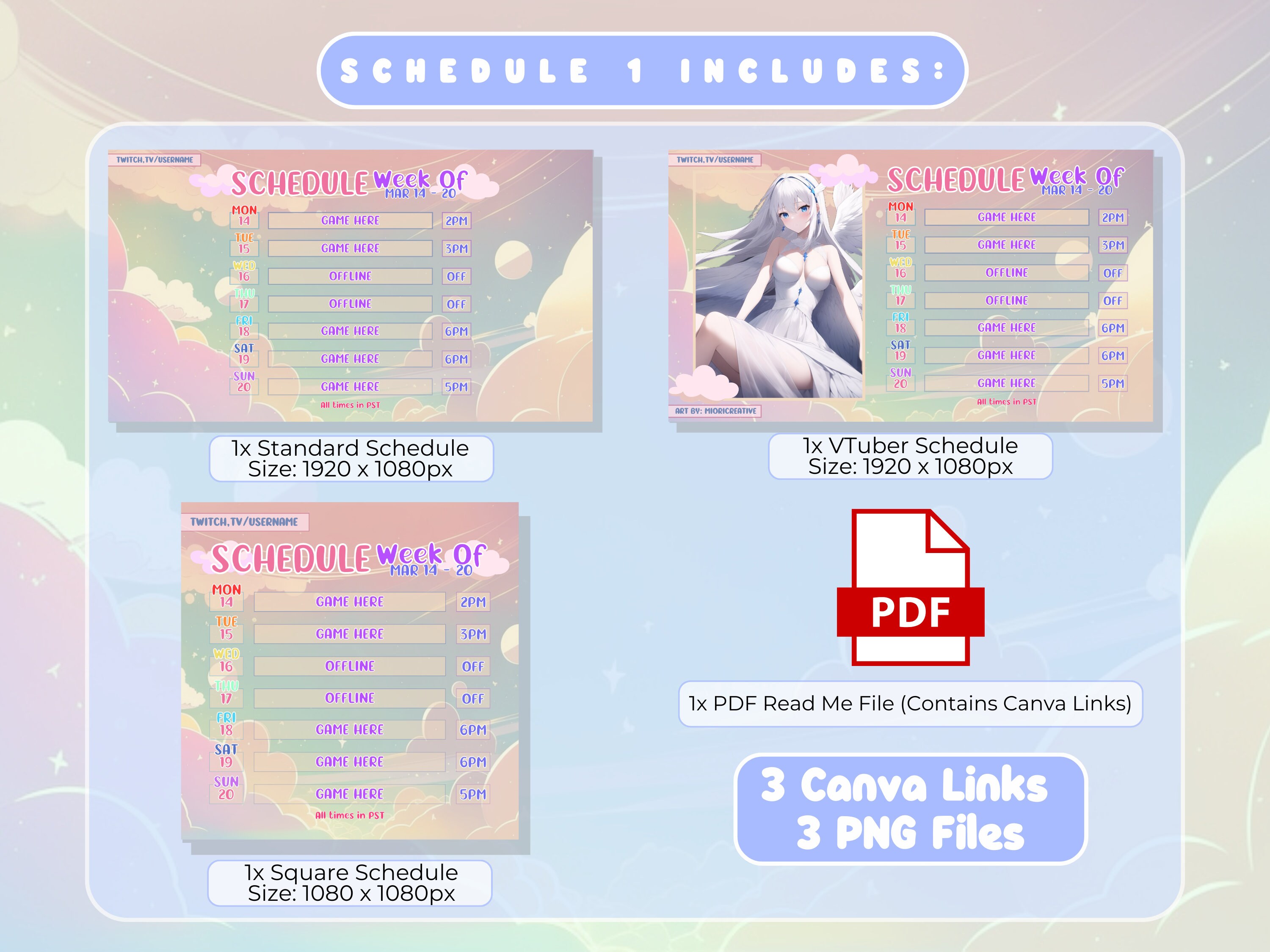 2-pack Rainbow Vtuber Schedule Template Twitch Stream Schedule - Etsy
