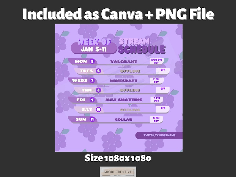 Purple Vtuber Schedule Template Grape Theme Youtube Weekly - Etsy