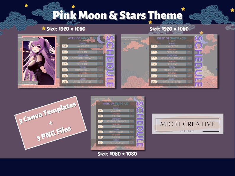 Cute Moon Vtuber Schedule Template Bundle Cloud Stream - Etsy