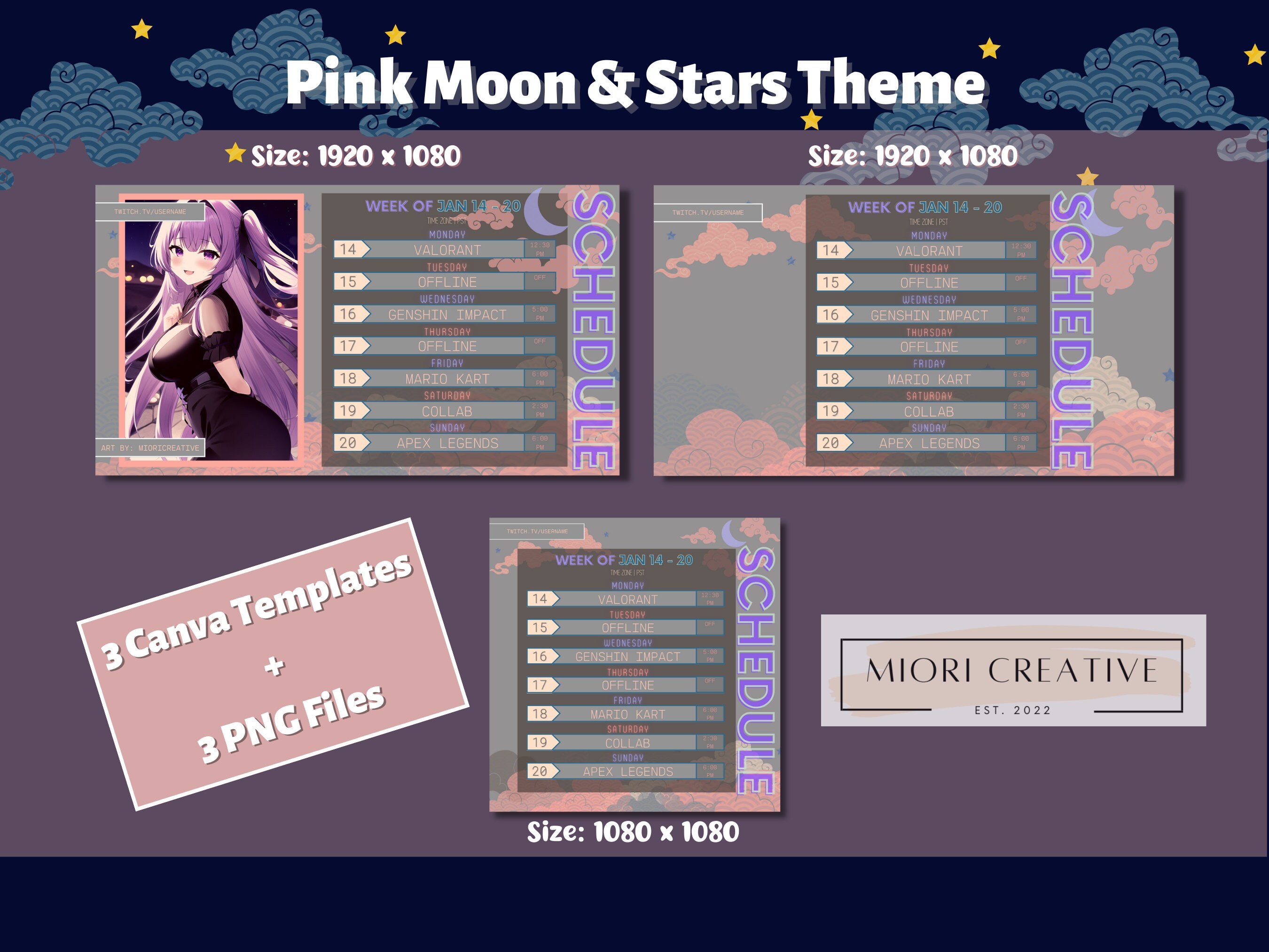 Cute Moon Vtuber Schedule Template Bundle Cloud Stream - Etsy