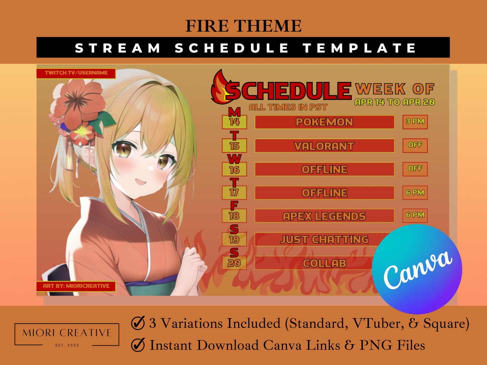 Fire Vtuber Schedule Template Pngtuber Stream Schedules Twitch - Etsy