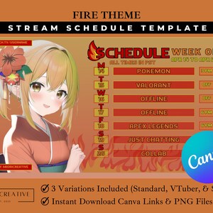 Fire Vtuber Schedule Template Pngtuber Stream Schedules Twitch - Etsy