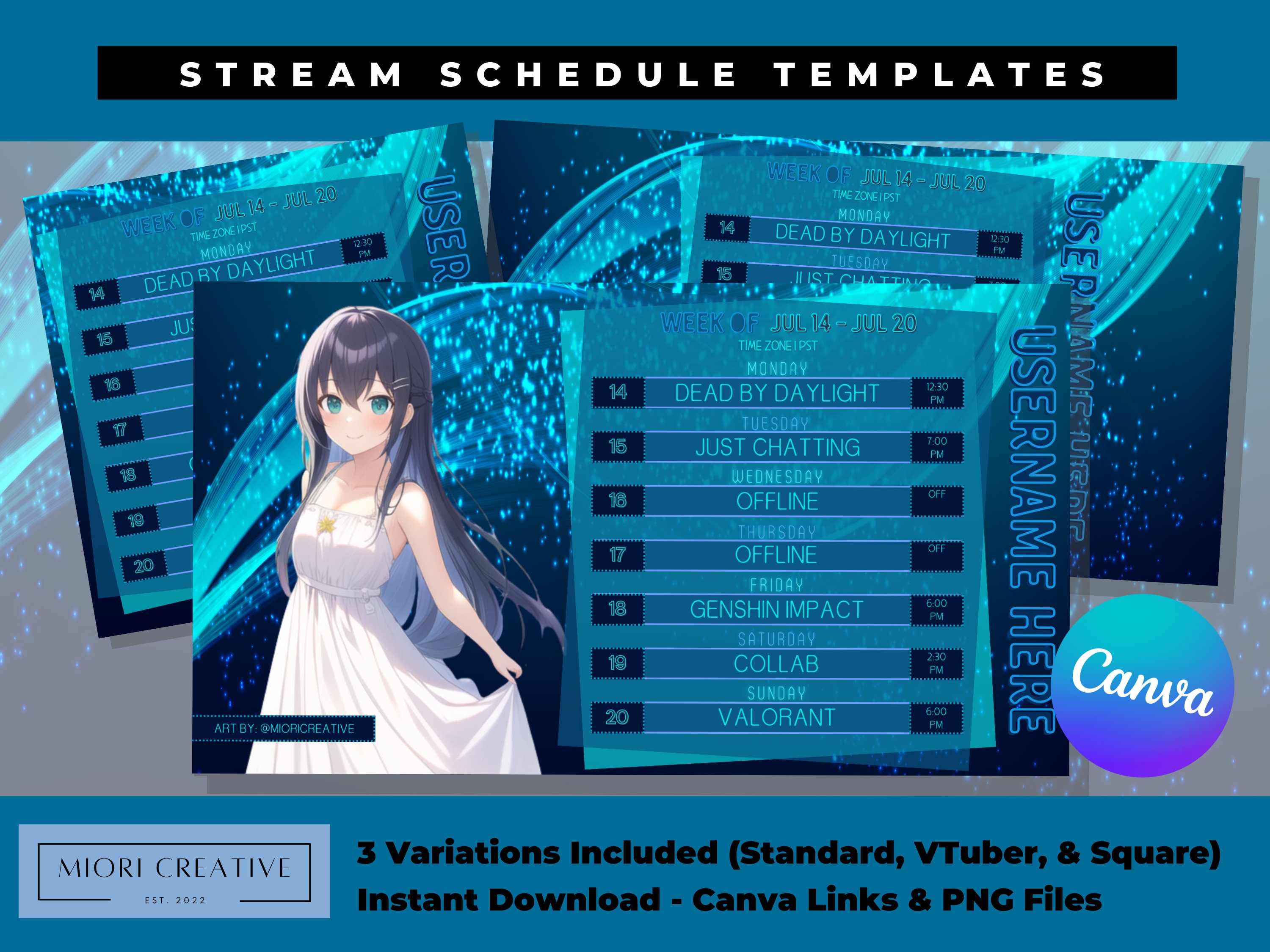 Blue Vtuber Assets Twitch Schedule Template Cyber Stream Schedule ...