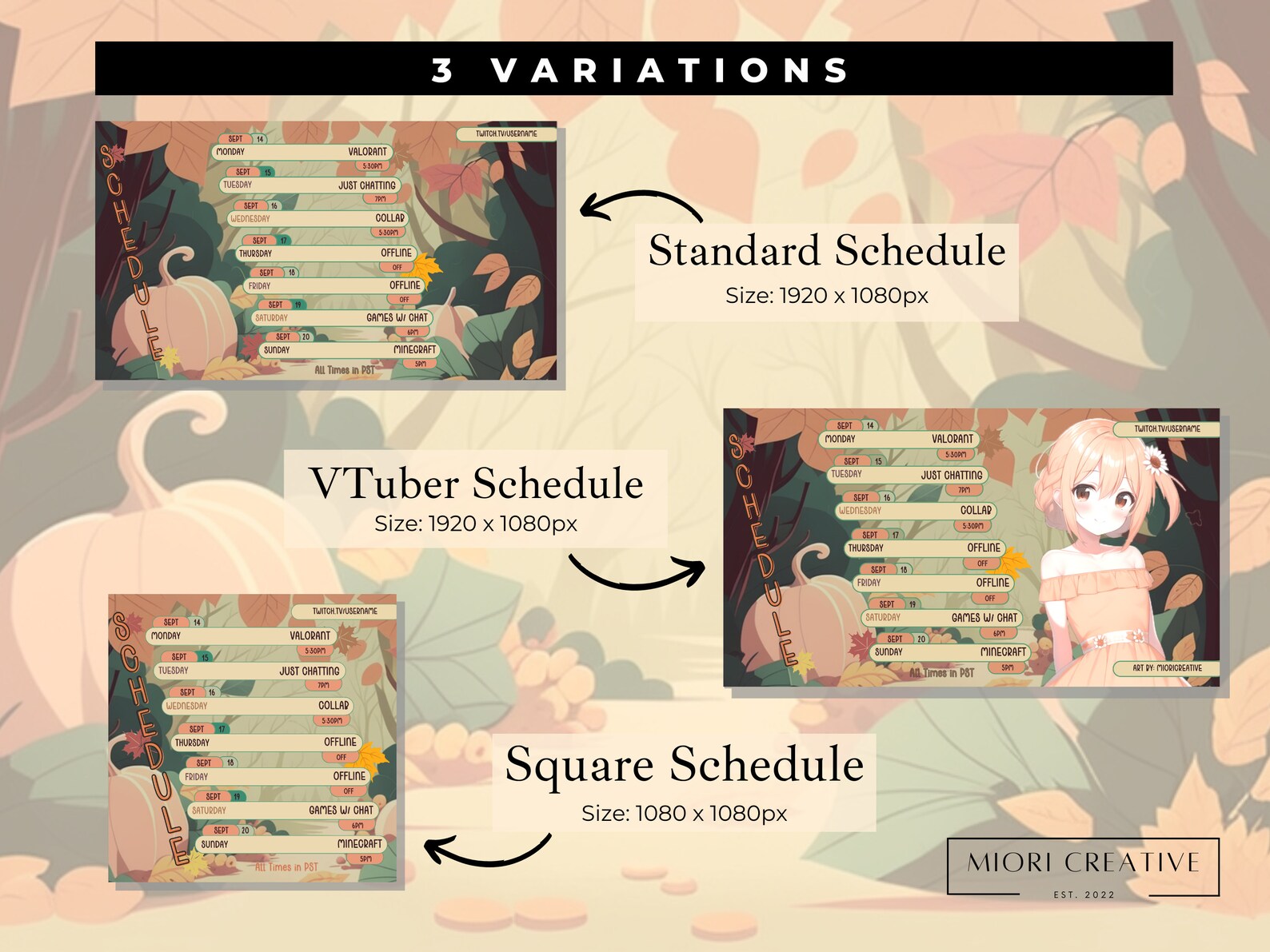 Pumpkin Vtuber Schedule Template Orange Vtuber Stream - Etsy Canada