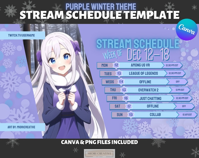 Stream Schedule Template for Twitch & Youtube Streaming / Dreamy Purple ...