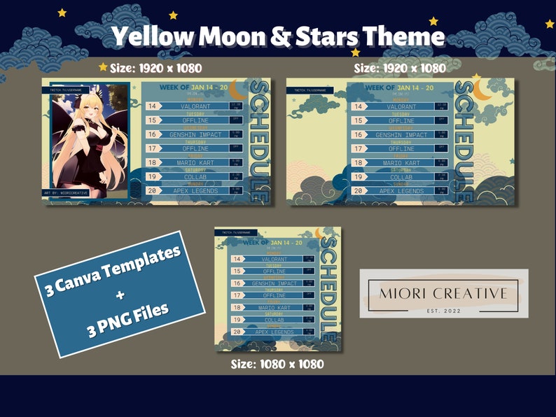 Cute Moon Vtuber Schedule Template Bundle Cloud Stream - Etsy